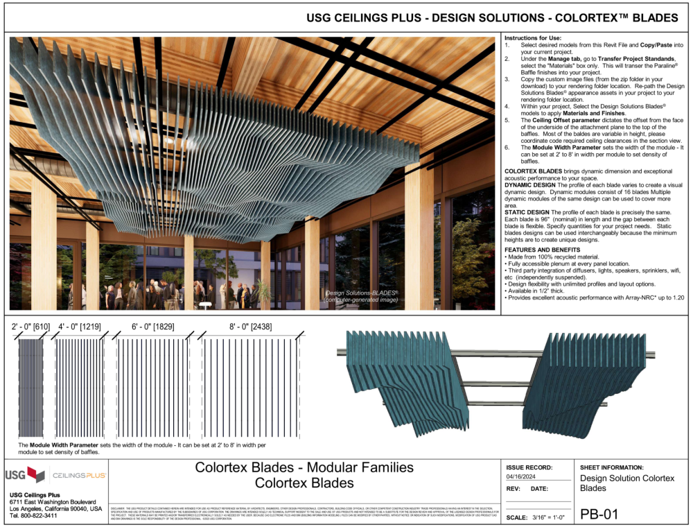 Design Details Details Page - USG Ceilings Plus® Design Solutions - ColorTex Blades™ - Revit ...